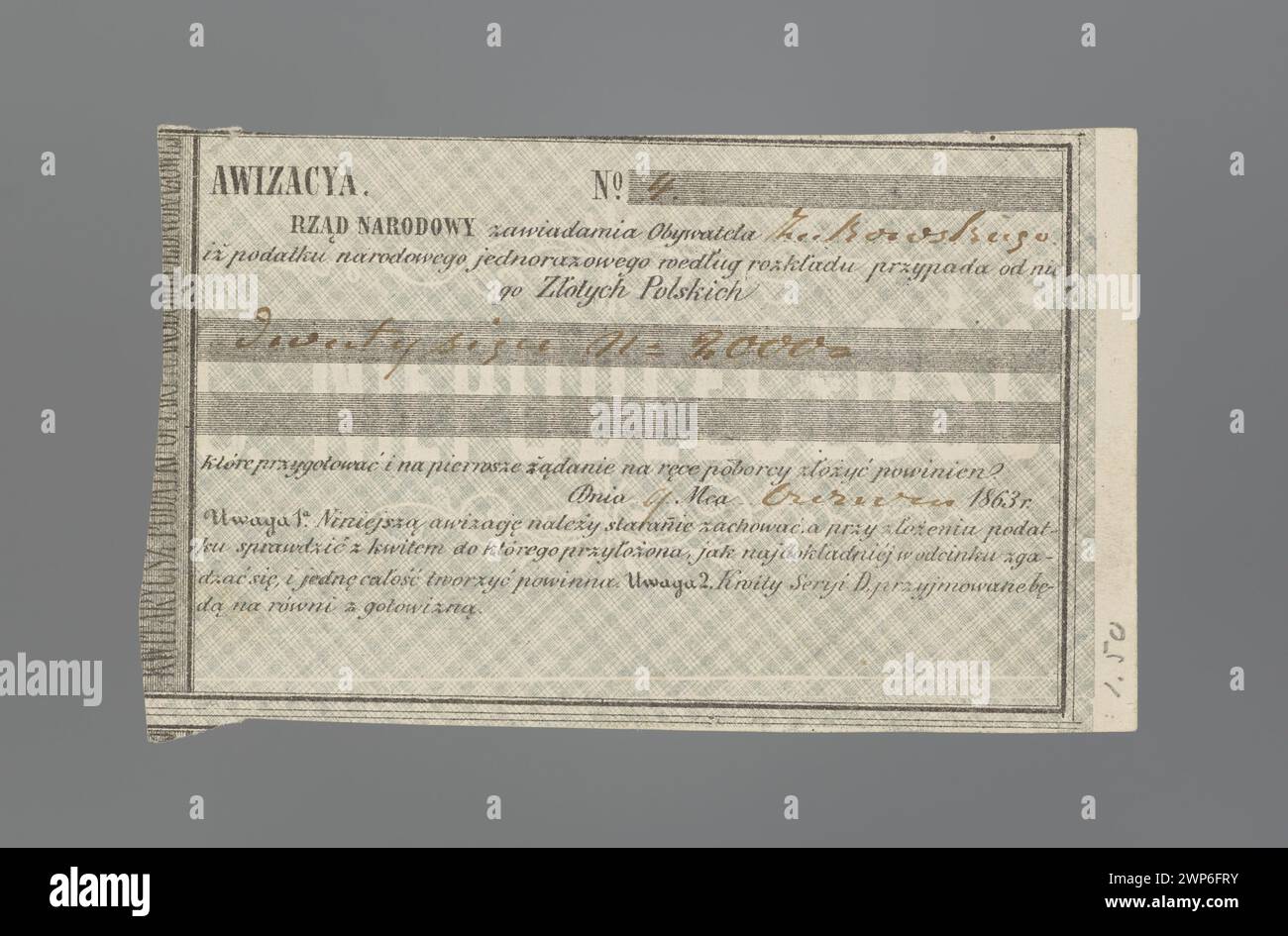 A mid-19th-century record of national tax collection showing taxpayer names, amounts, and ...