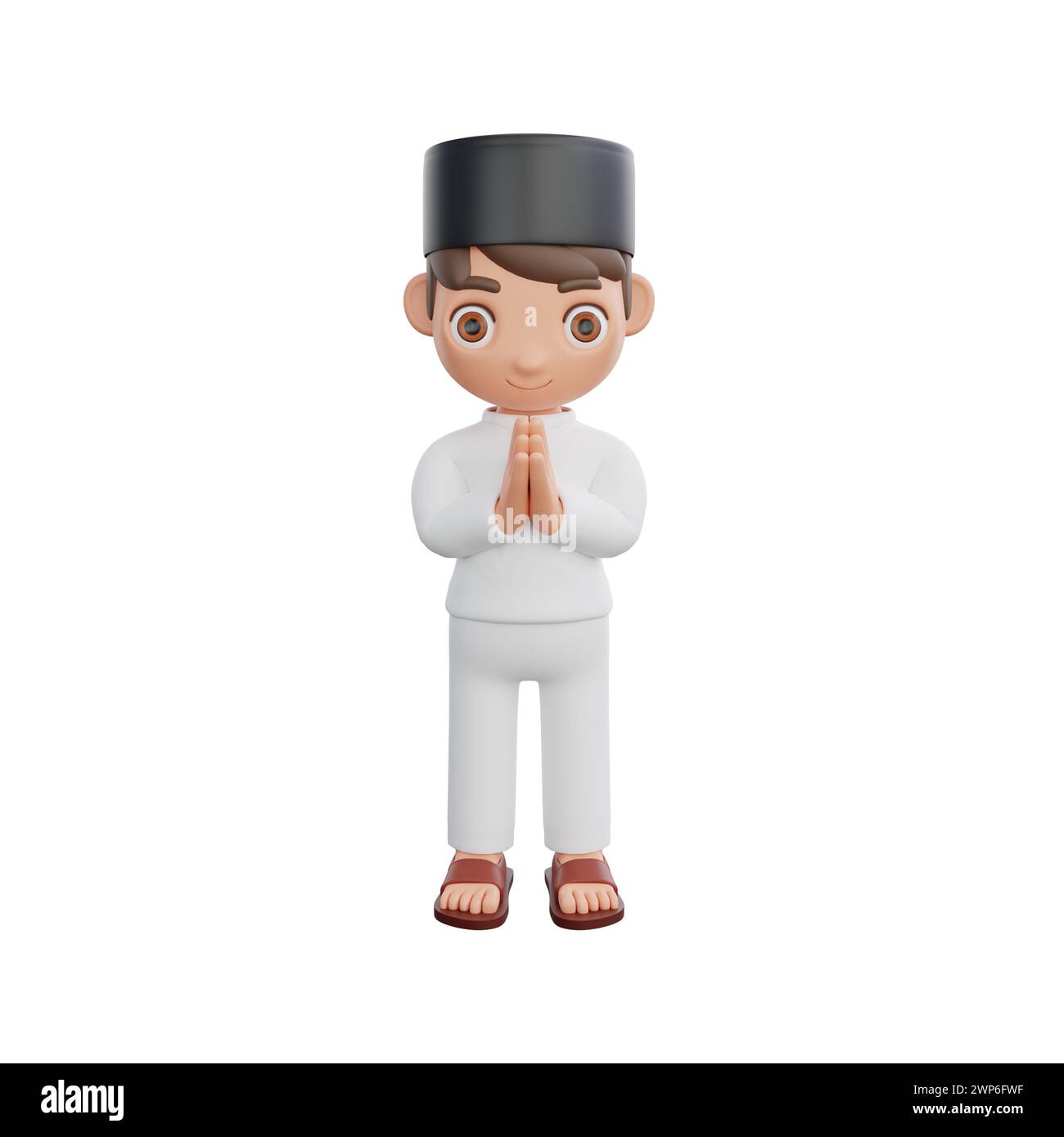 3D Illustration of Muslim character joyful with the gesture of Salam ...