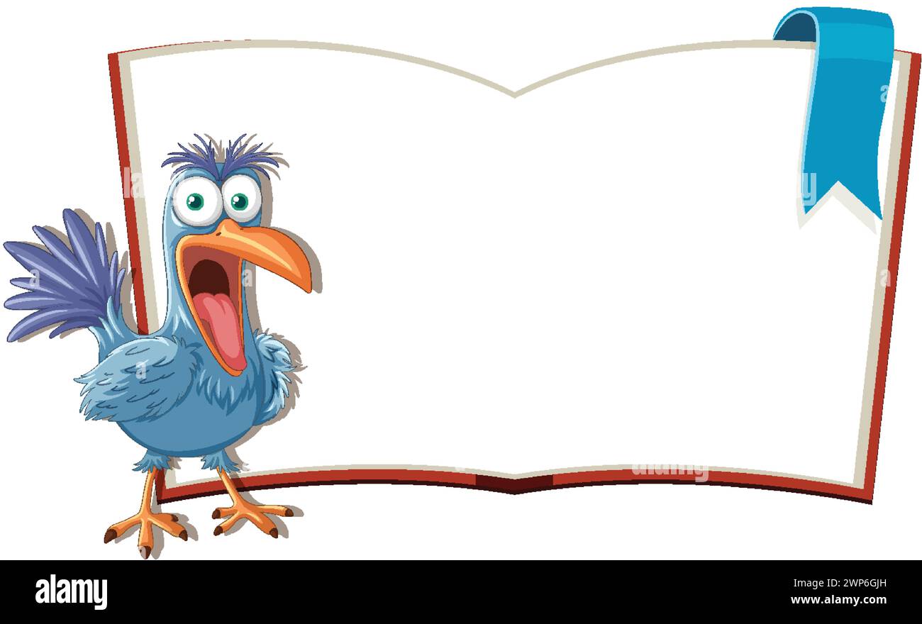 Cartoon bird with wide eyes presenting an open book Stock Vector Image ...