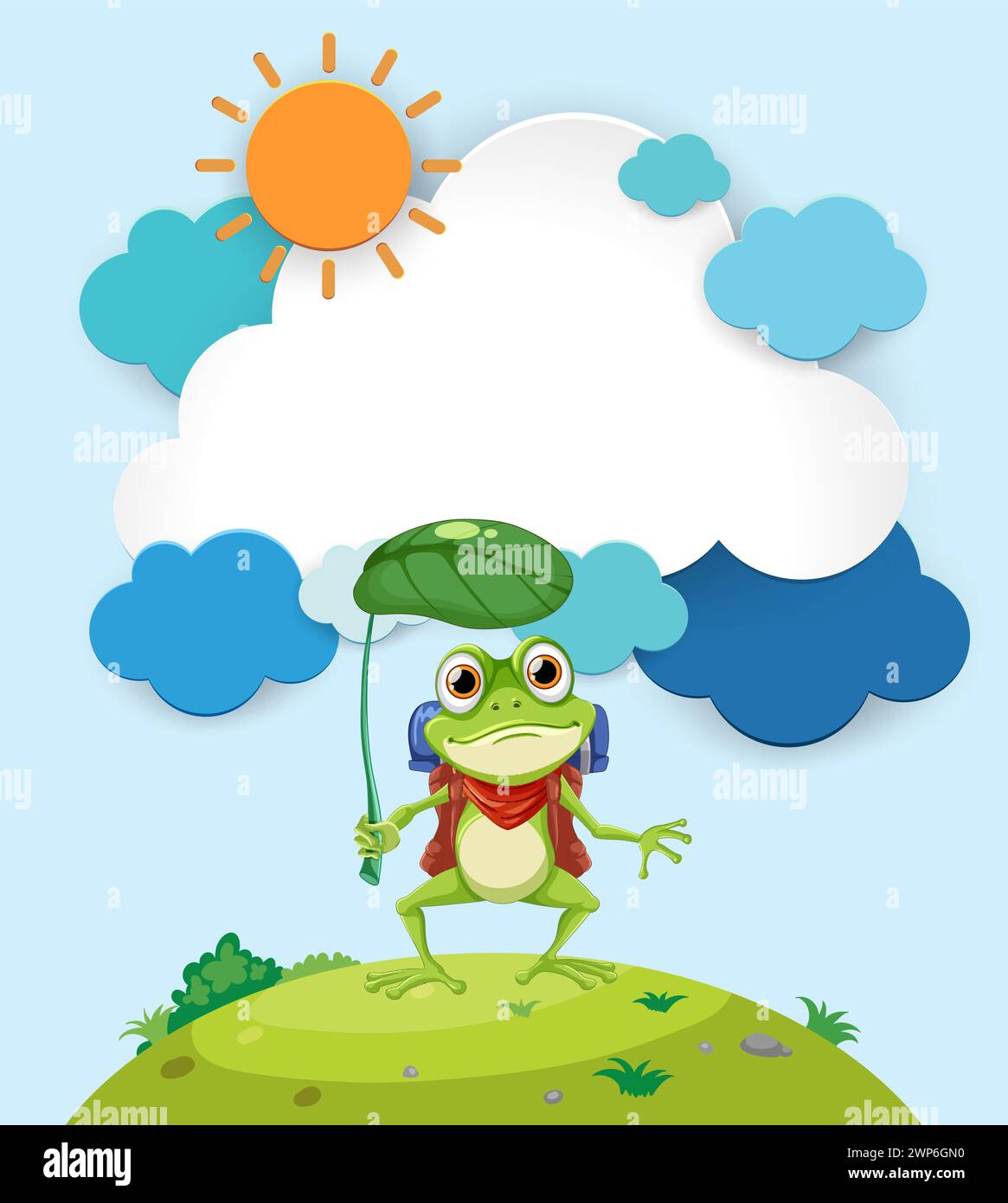 Cheerful frog using a leaf as an umbrella Stock Vector Image & Art - Alamy