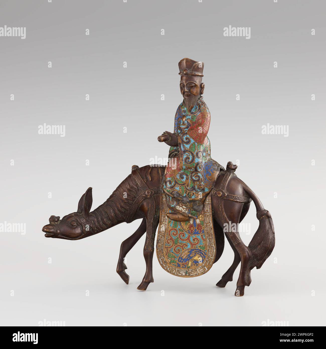A 19th-century artwork depicting a person riding a mule, representing ...