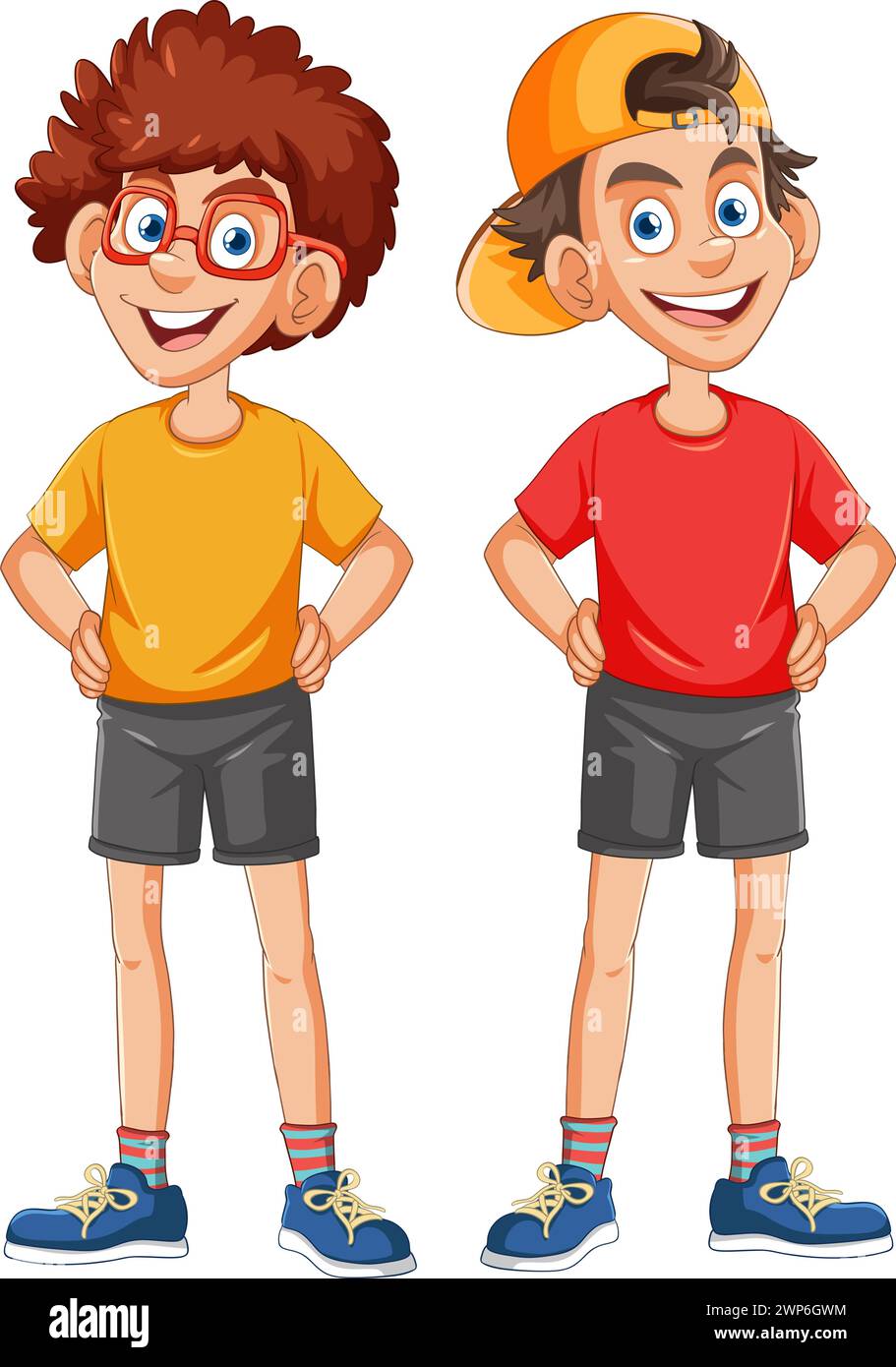 Two cheerful animated boys posing with confidence Stock Vector Image ...