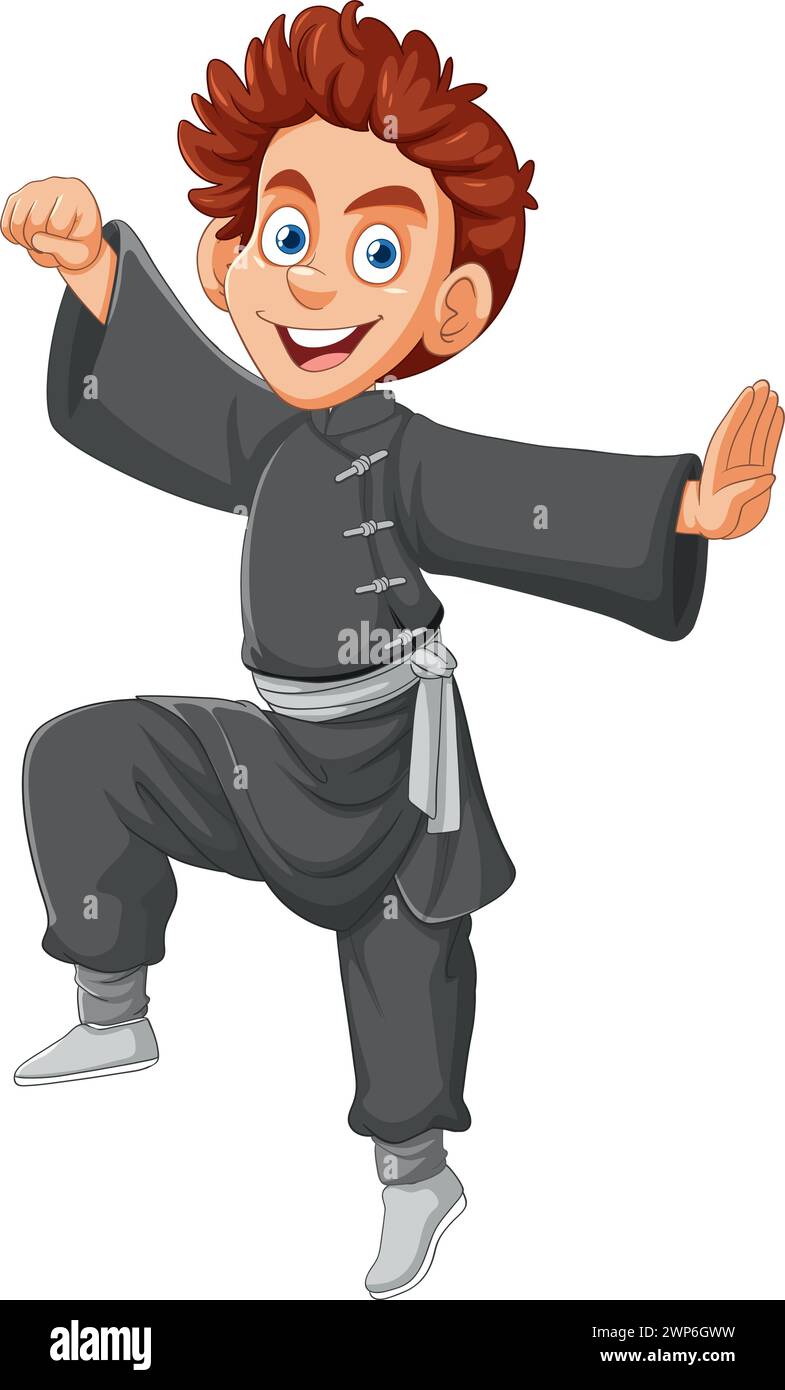 Animated boy in karate pose with a joyful expression Stock Vector Image ...