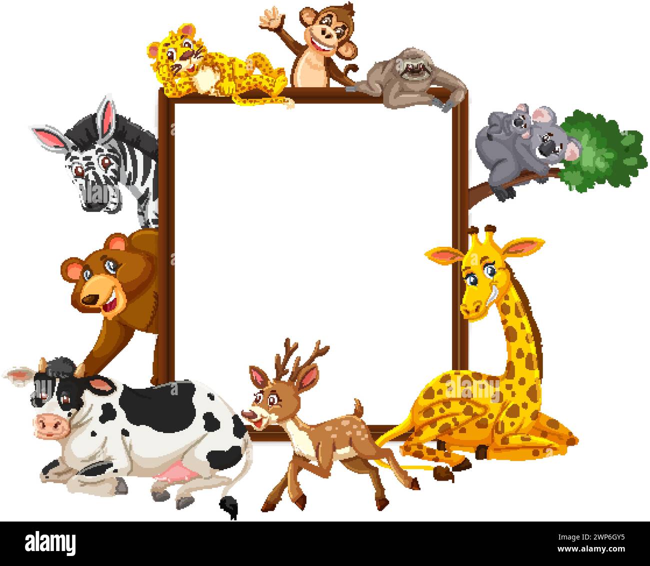 Colorful cartoon animals around a blank frame Stock Vector Image & Art ...