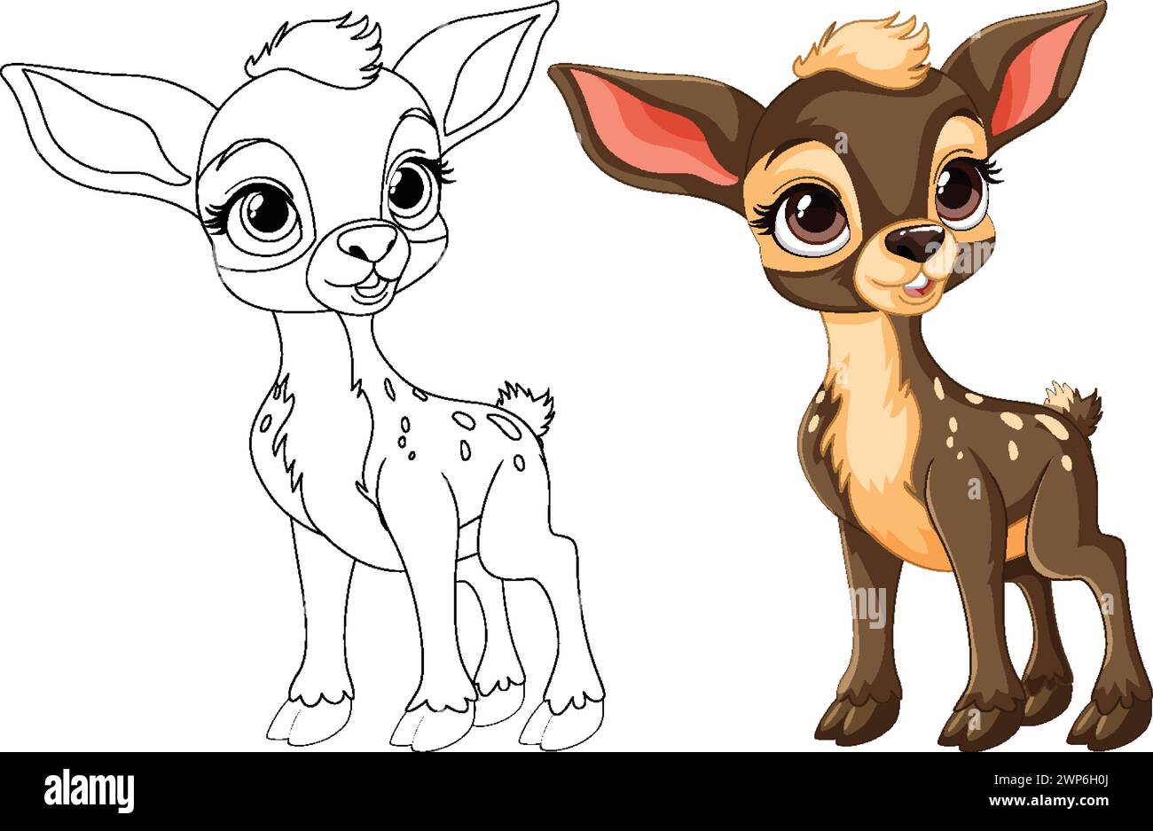 Vector illustration of a fawn, outlined and colored Stock Vector Image ...