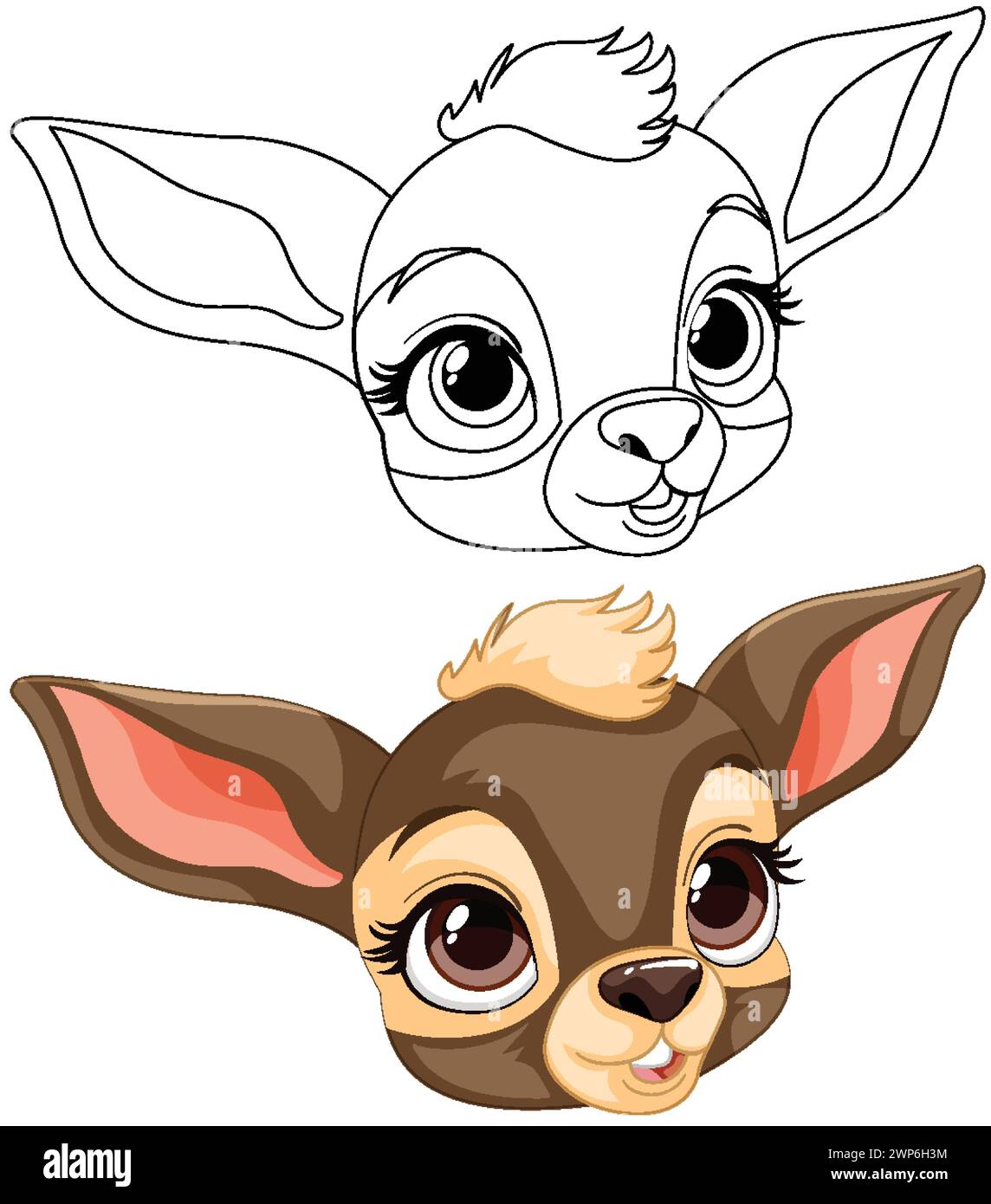 Vector illustration of a cartoon fawn, colored and outlined Stock ...