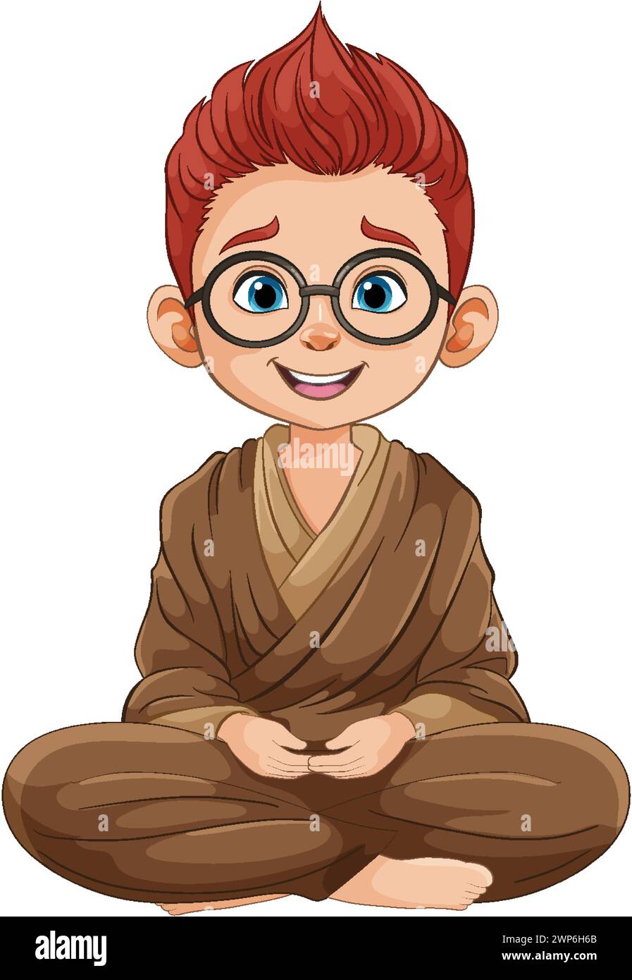 Cartoon boy meditating with a joyful expression Stock Vector Image ...