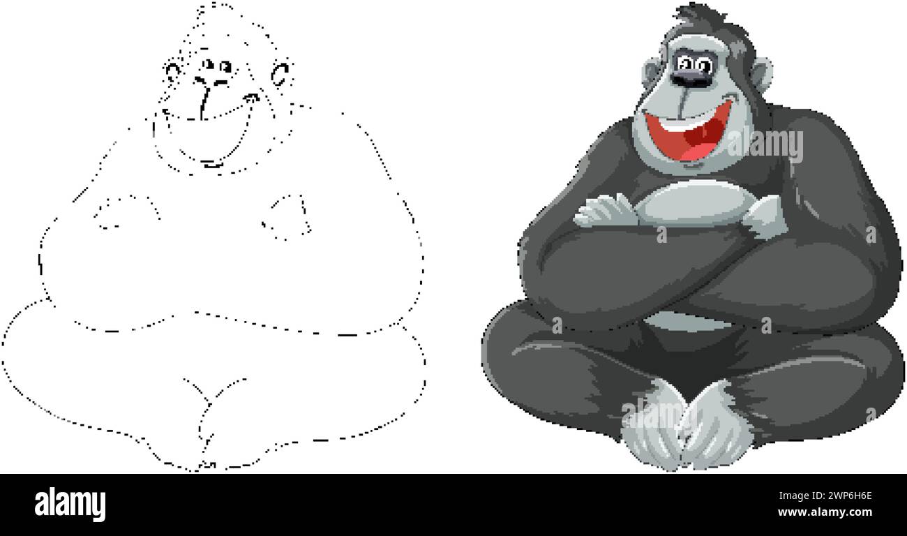 Two smiling gorillas, one colored, one outlined Stock Vector Image ...