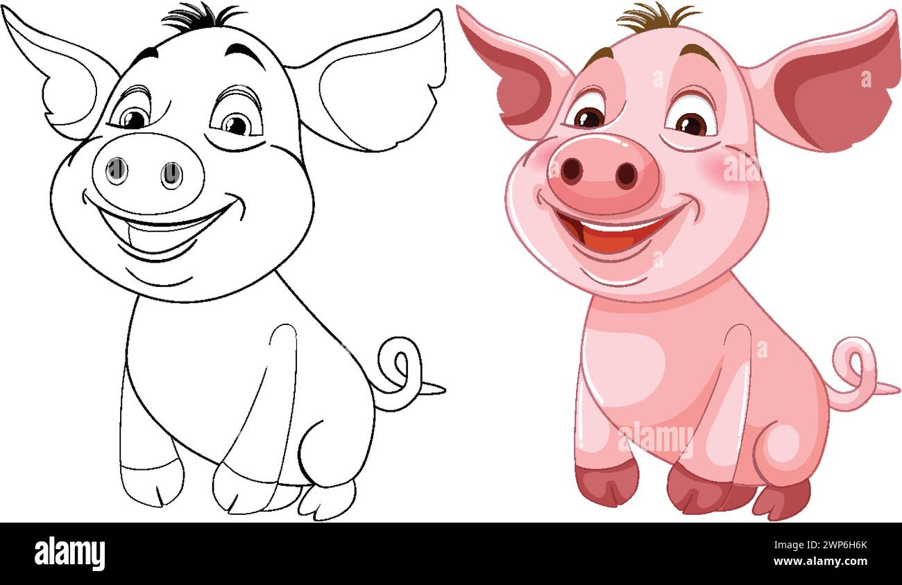 Two smiling pigs, one colored and one outlined Stock Vector Image & Art ...