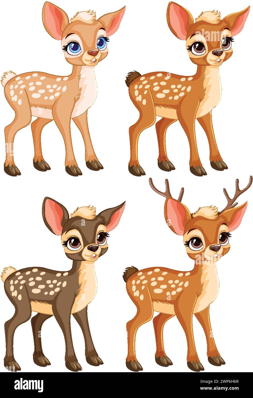 Four cute cartoon fawns with expressive eyes Stock Vector Image & Art ...