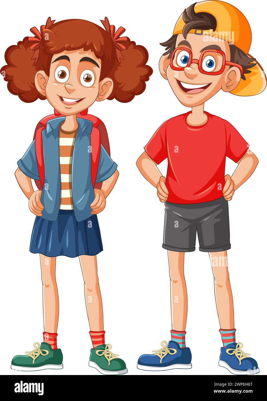 Two cheerful children standing with confident smiles Stock Vector Image ...