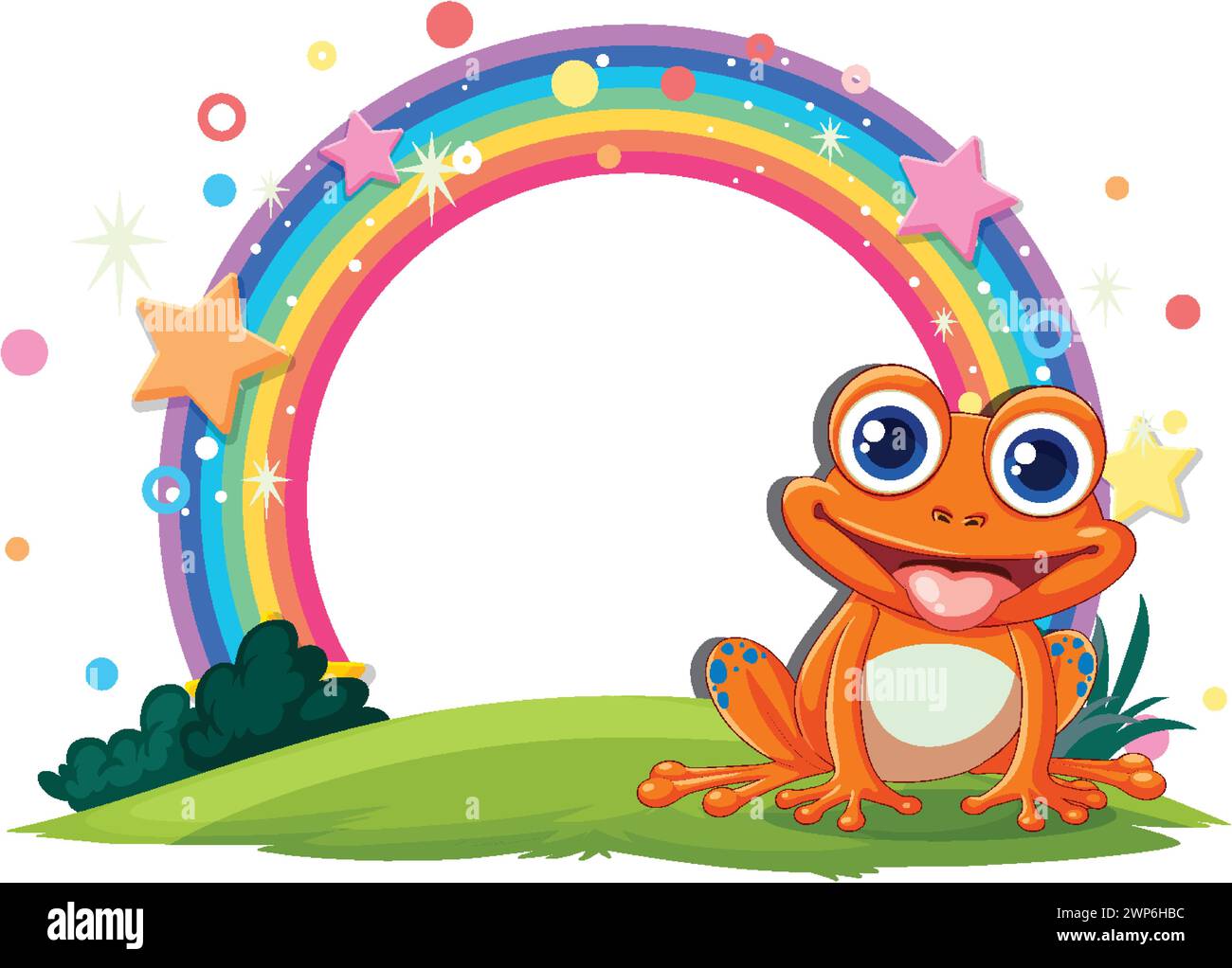 Vector illustration of a happy frog with a rainbow Stock Vector Image ...