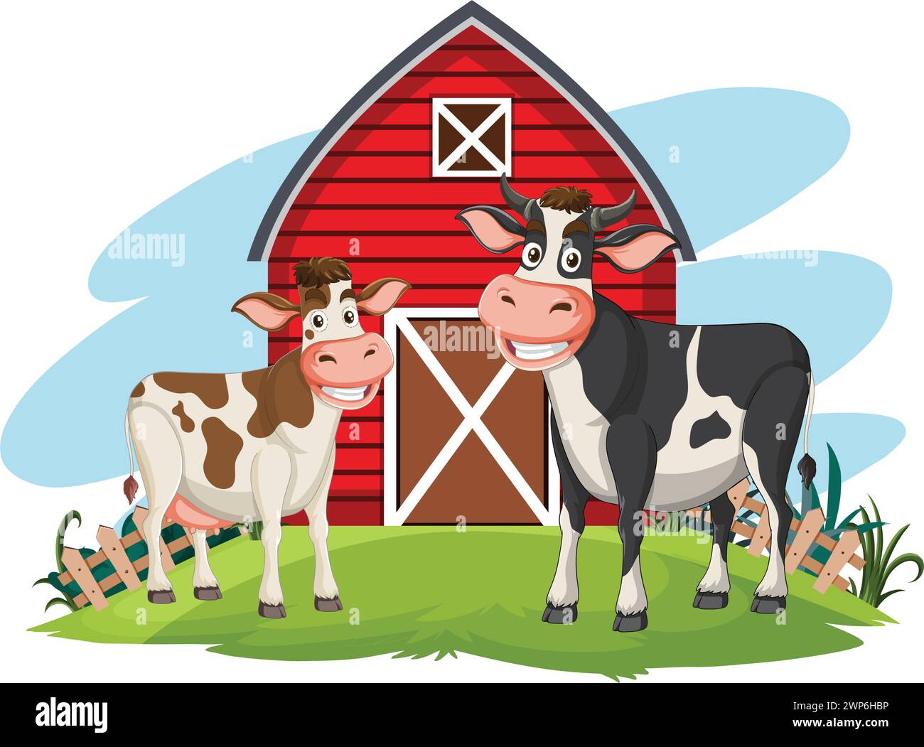 Two cartoon cows standing by a barn Stock Vector Image & Art - Alamy