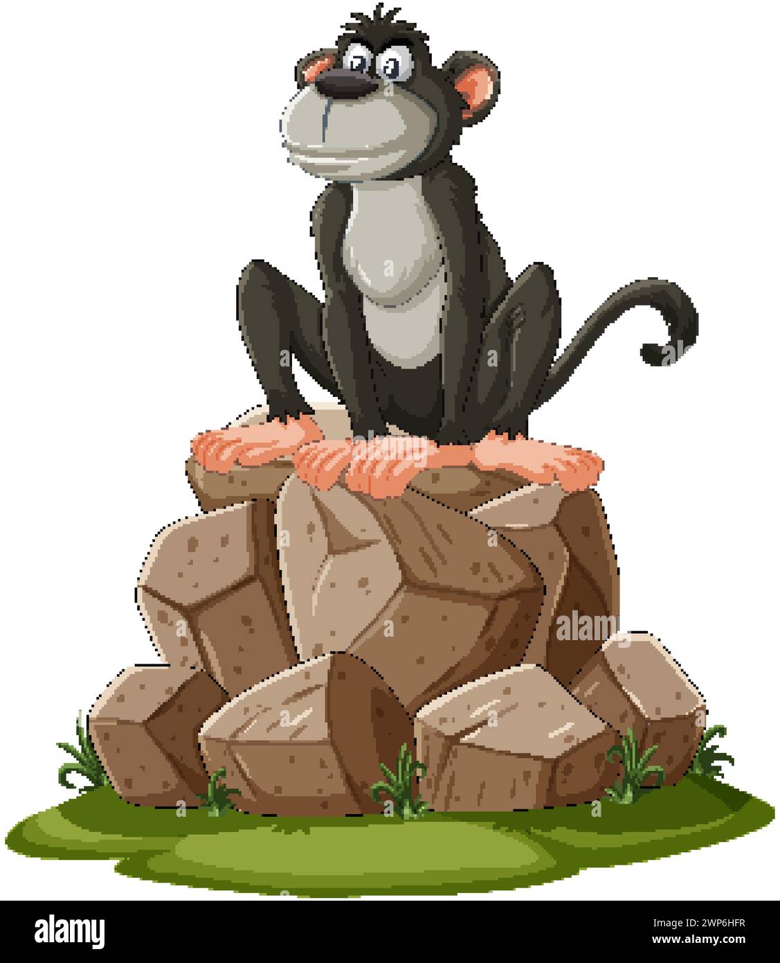 Vector illustration of a monkey sitting on rocks Stock Vector Image ...