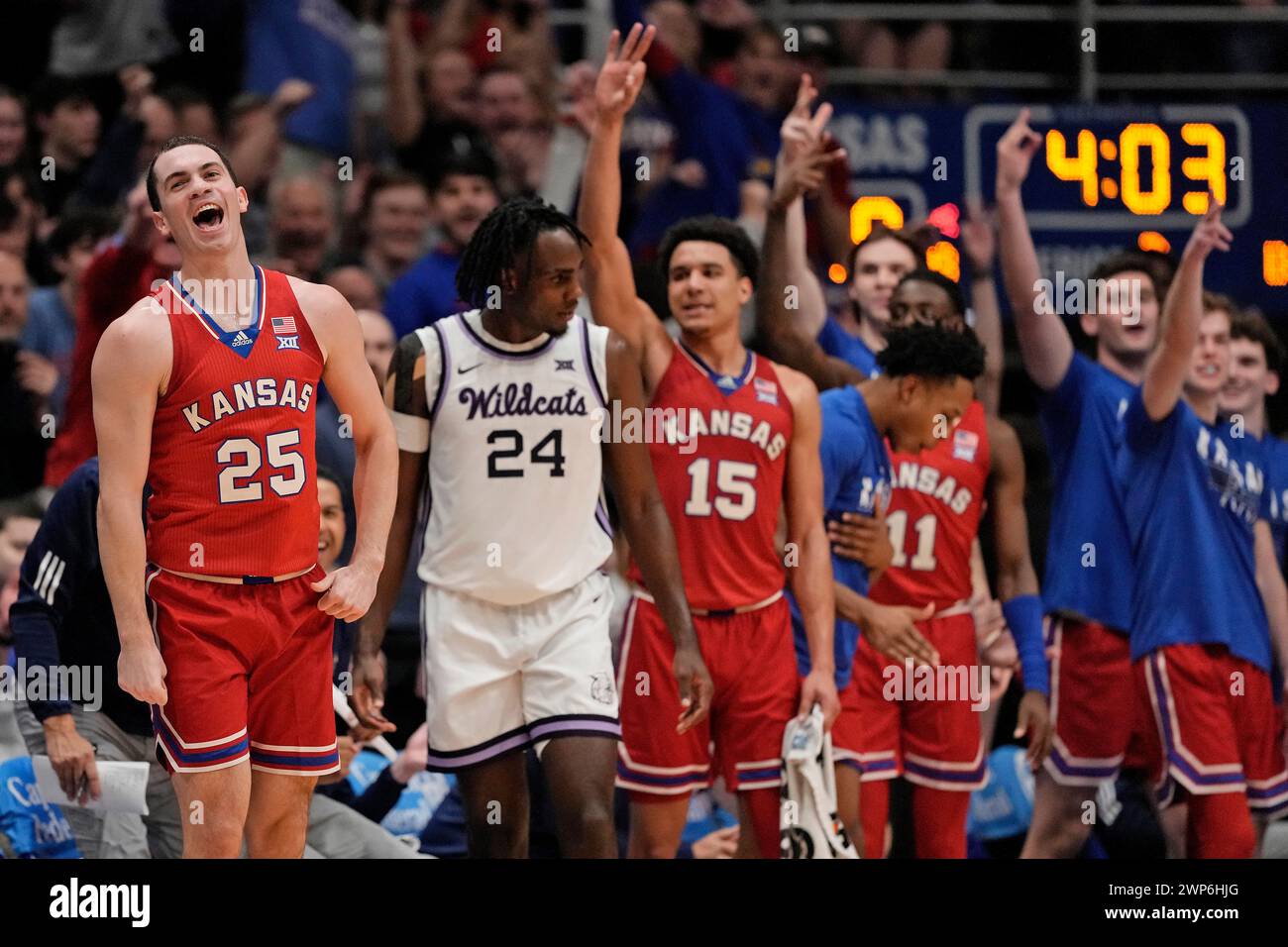 Kansas guard Nicolas Timberlake (25) celebrates after making a three ...