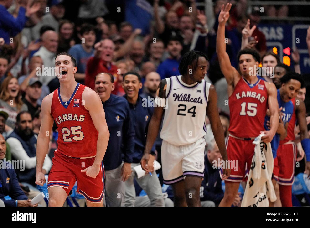 Kansas guard Nicolas Timberlake (25) celebrates after making a three ...