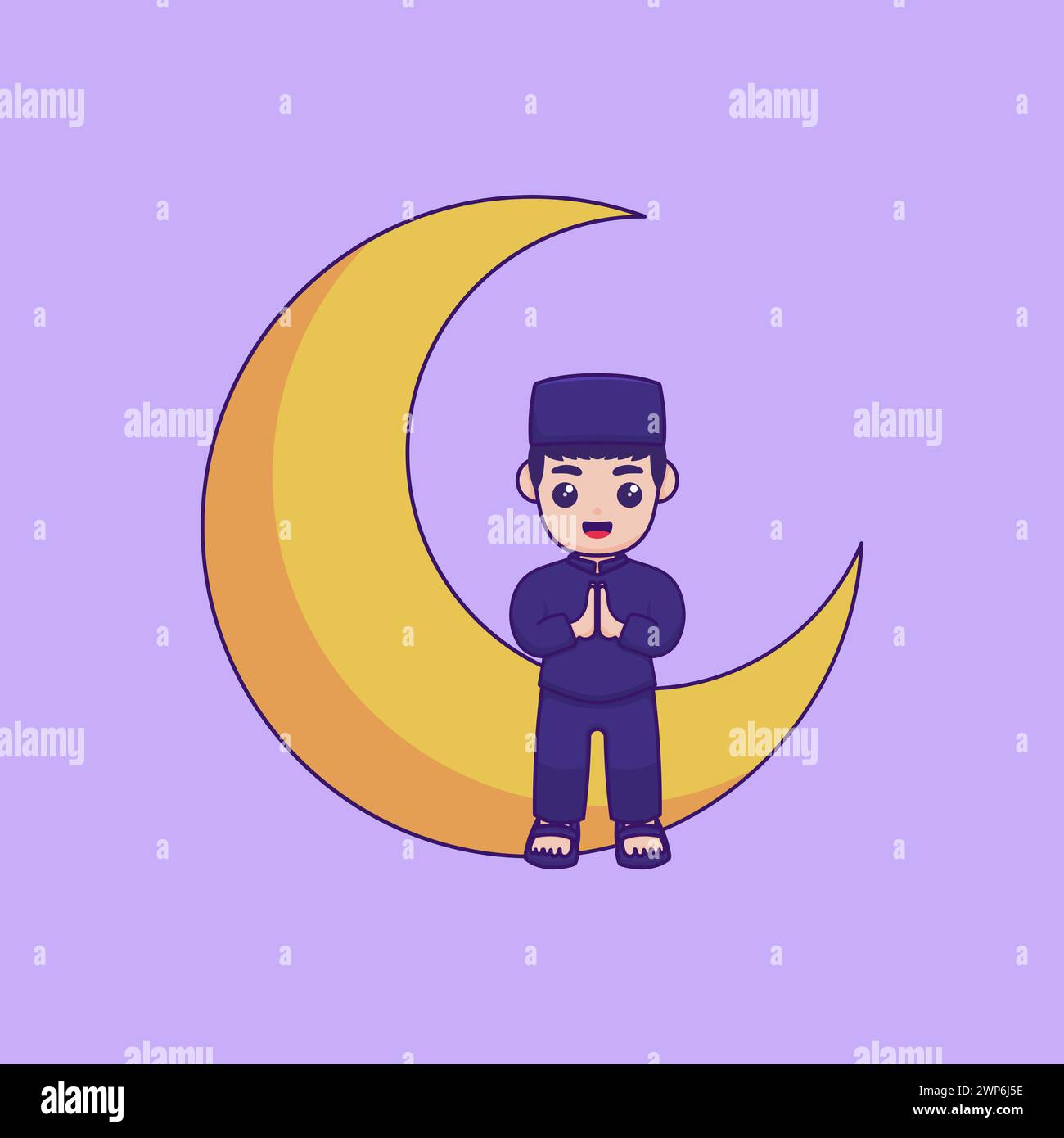 Vector illustration of a character sitting on a crescent moon and ...