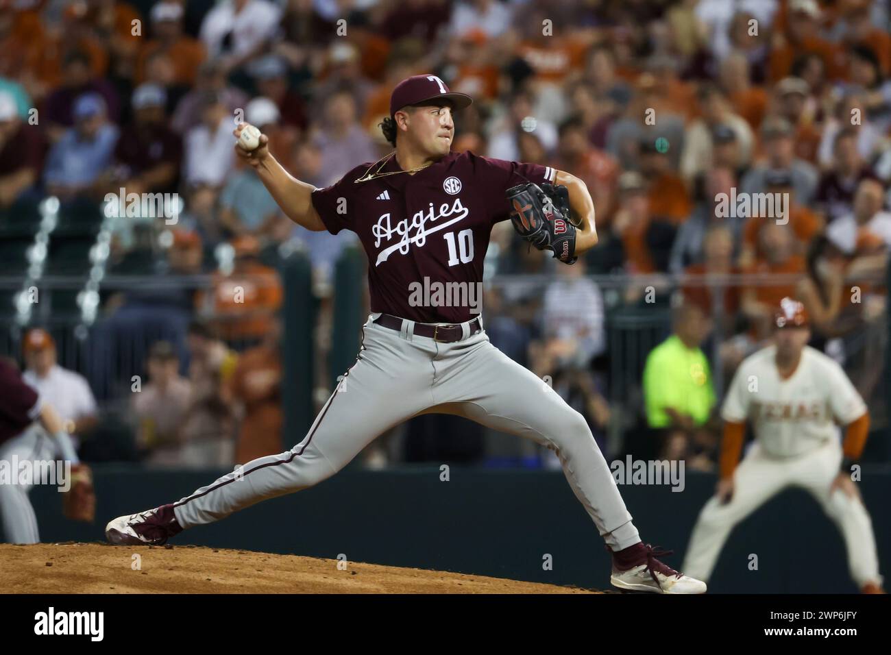 AUSTIN, TX - MARCH 05: Texas A&M pitcher Chris Cortez (10) pitches the ball during the college ...