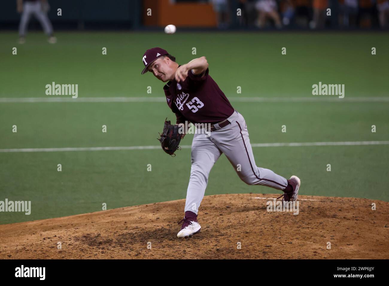 AUSTIN, TX - MARCH 05: Texas A&M pitcher Evan Aschenbeck (53) pitches ...