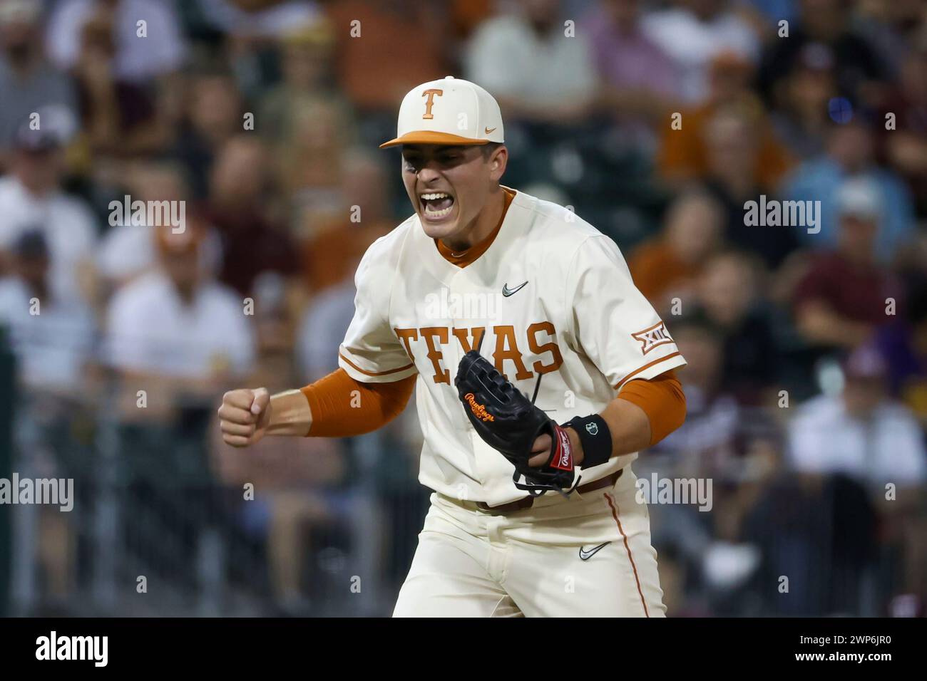AUSTIN, TX - MARCH 05: Texas pitcher Max Grubbs (38) celebrates after ...