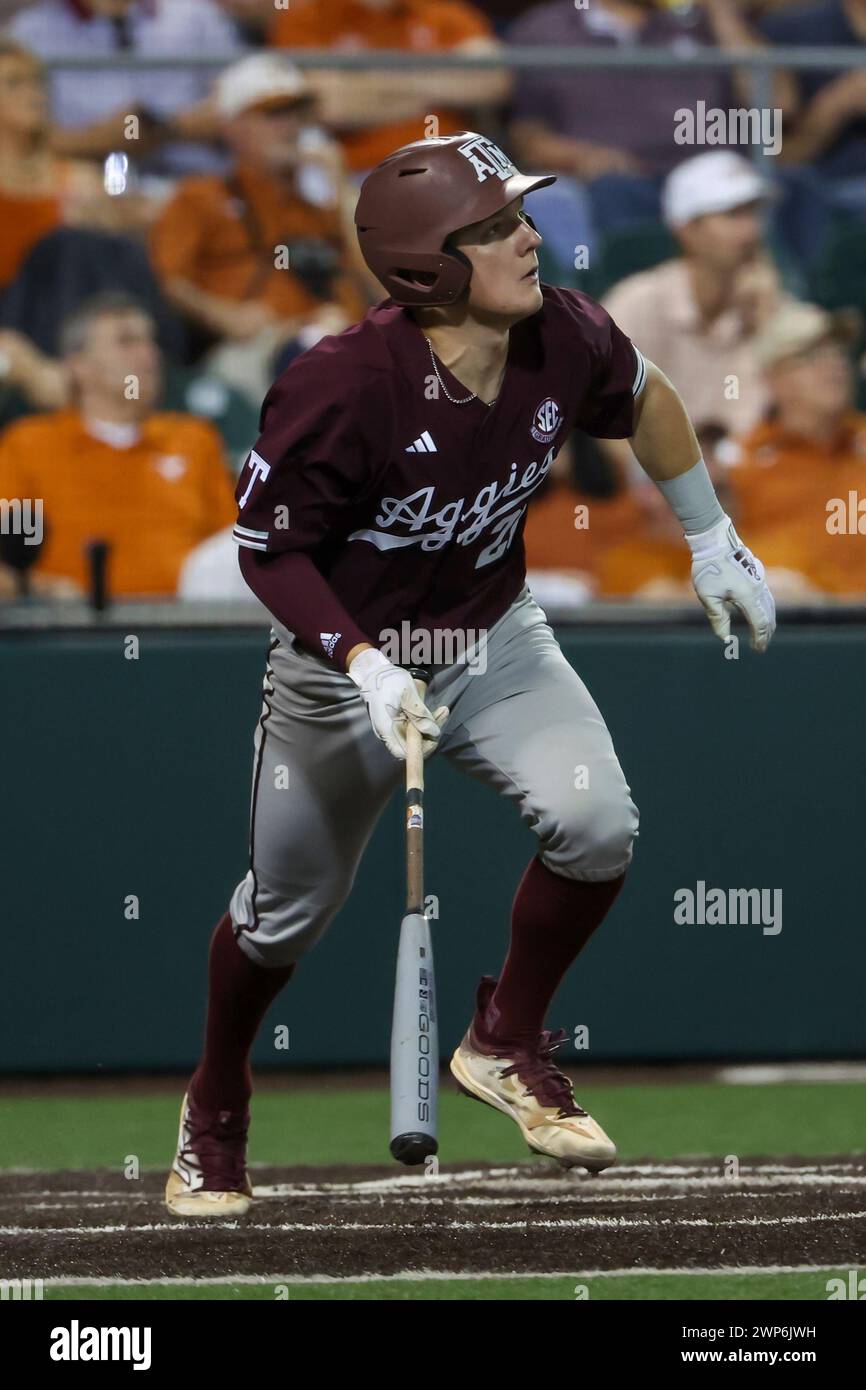 AUSTIN, TX - MARCH 05: Texas A&M catcher Jackson Appel (20) watches his ...