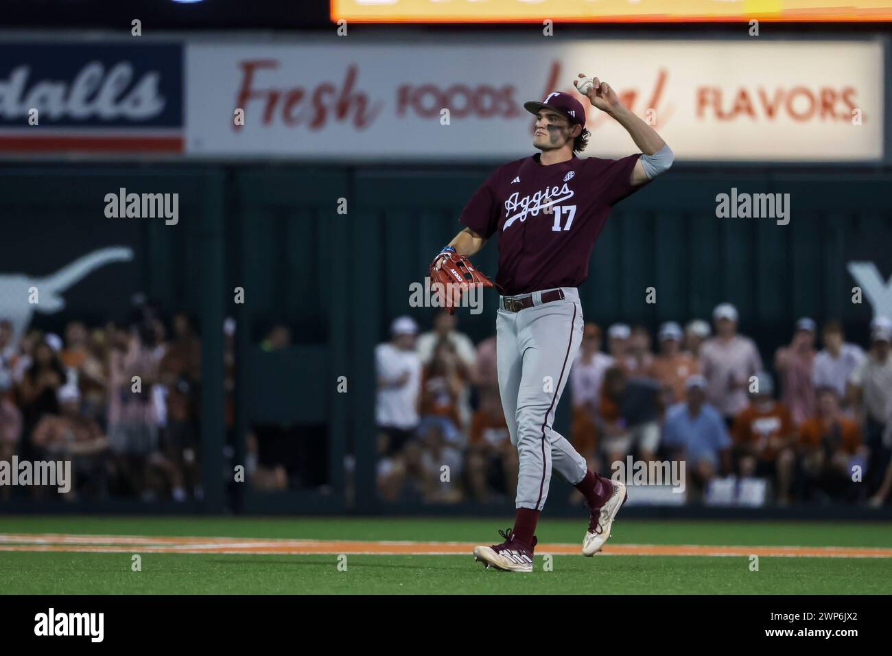 AUSTIN, TX - MARCH 05: Texas A&M outfielder Jace Laviolette (17) tosses ...