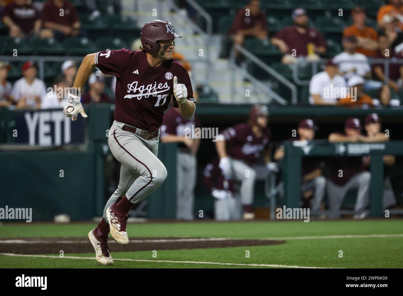 AUSTIN, TX - MARCH 05: Texas A&M outfielder Jace Laviolette (17) runs ...