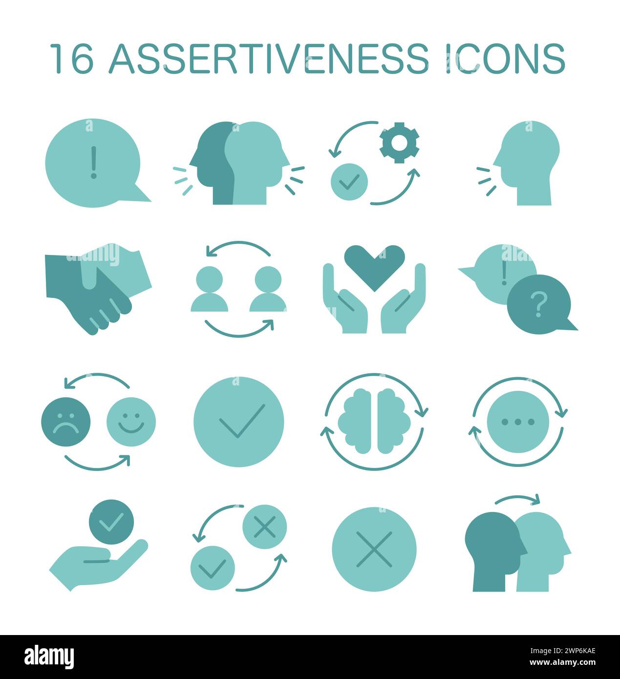 Assertiveness icon set. Articulate self-expression and clear ...