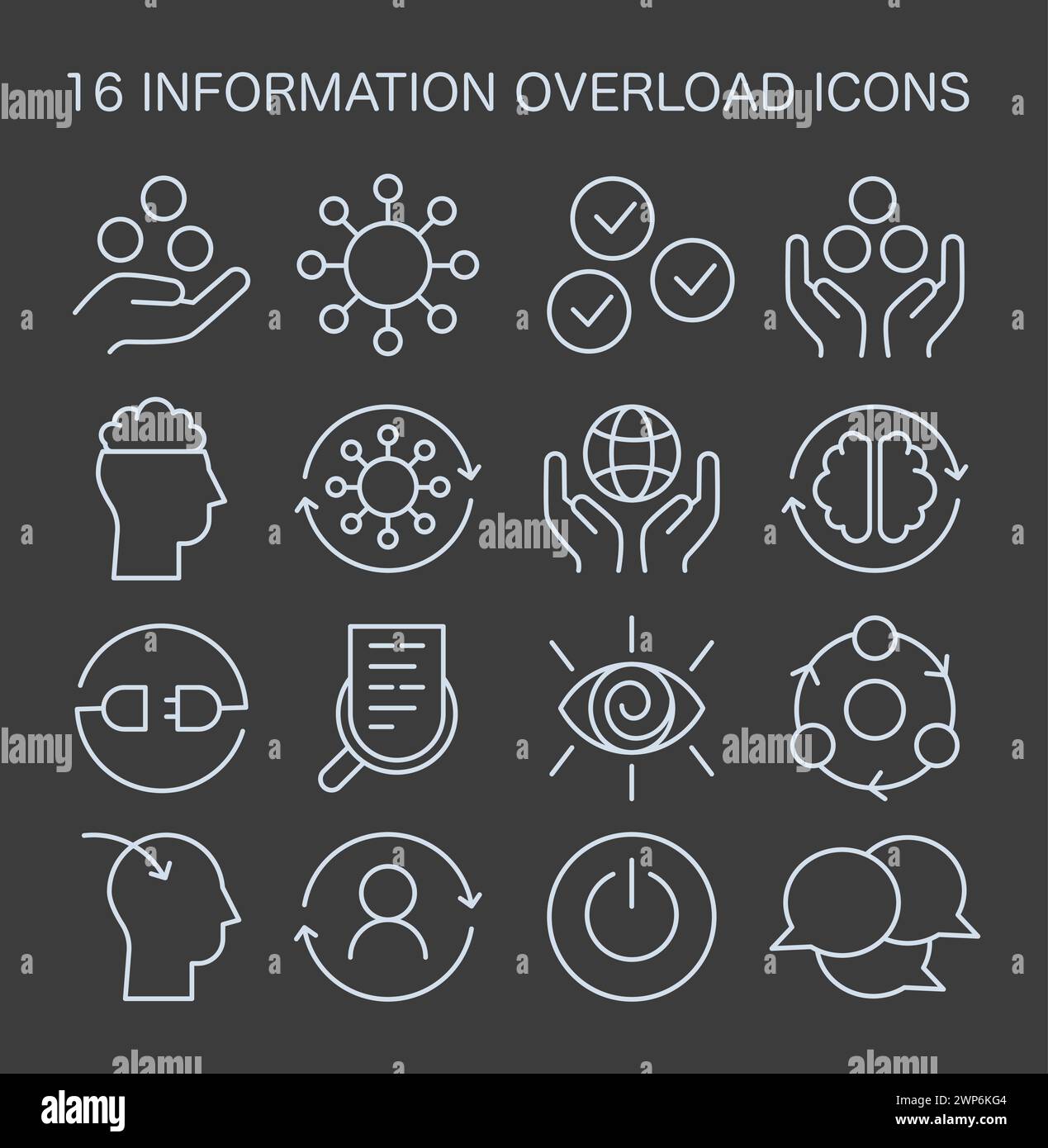 Information Overload Icons set. Graphic elements portraying brain ...