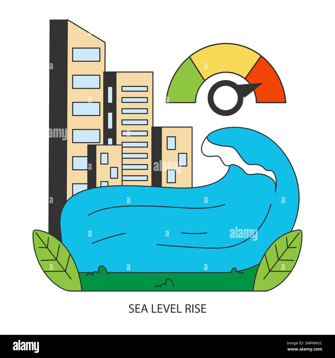 Climate change. Planet temperature rising and sea level rising due to ...