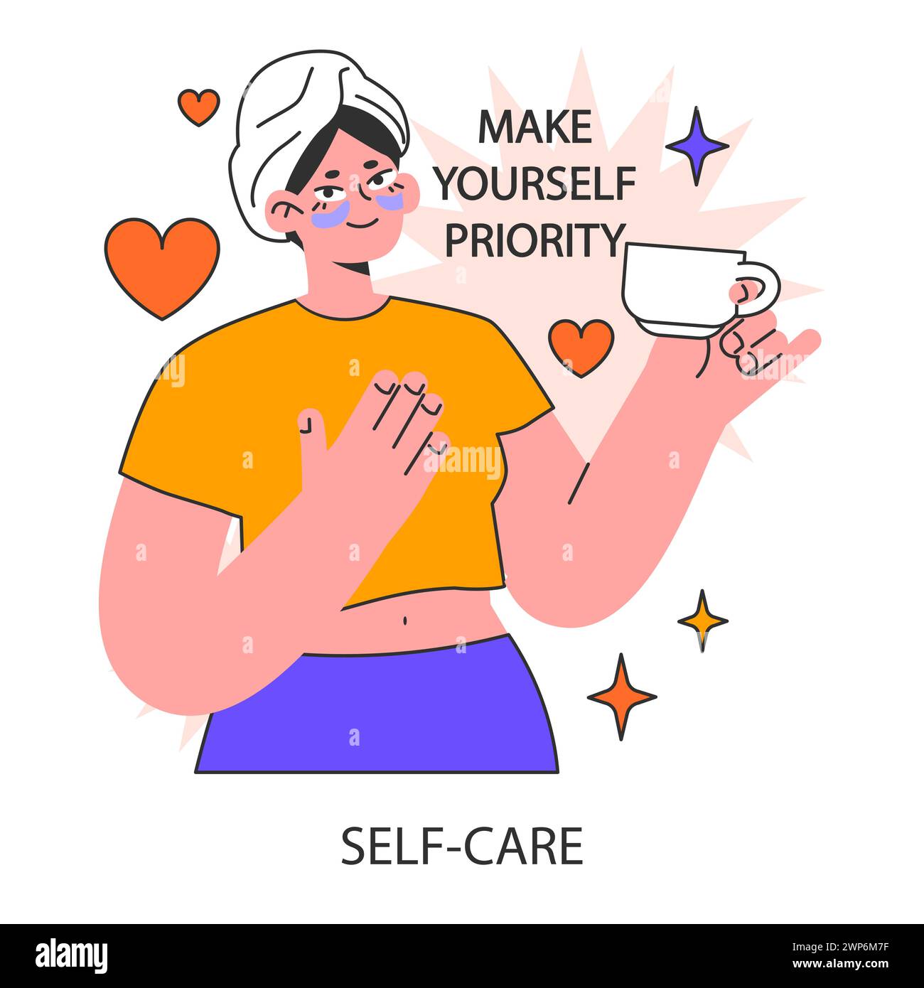 Self-care. Woman with a cup of tea. Personal well-being focus ...