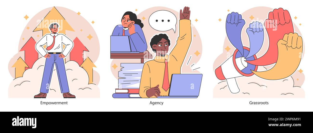Empowerment set. Confident office employees, inclusive team ...