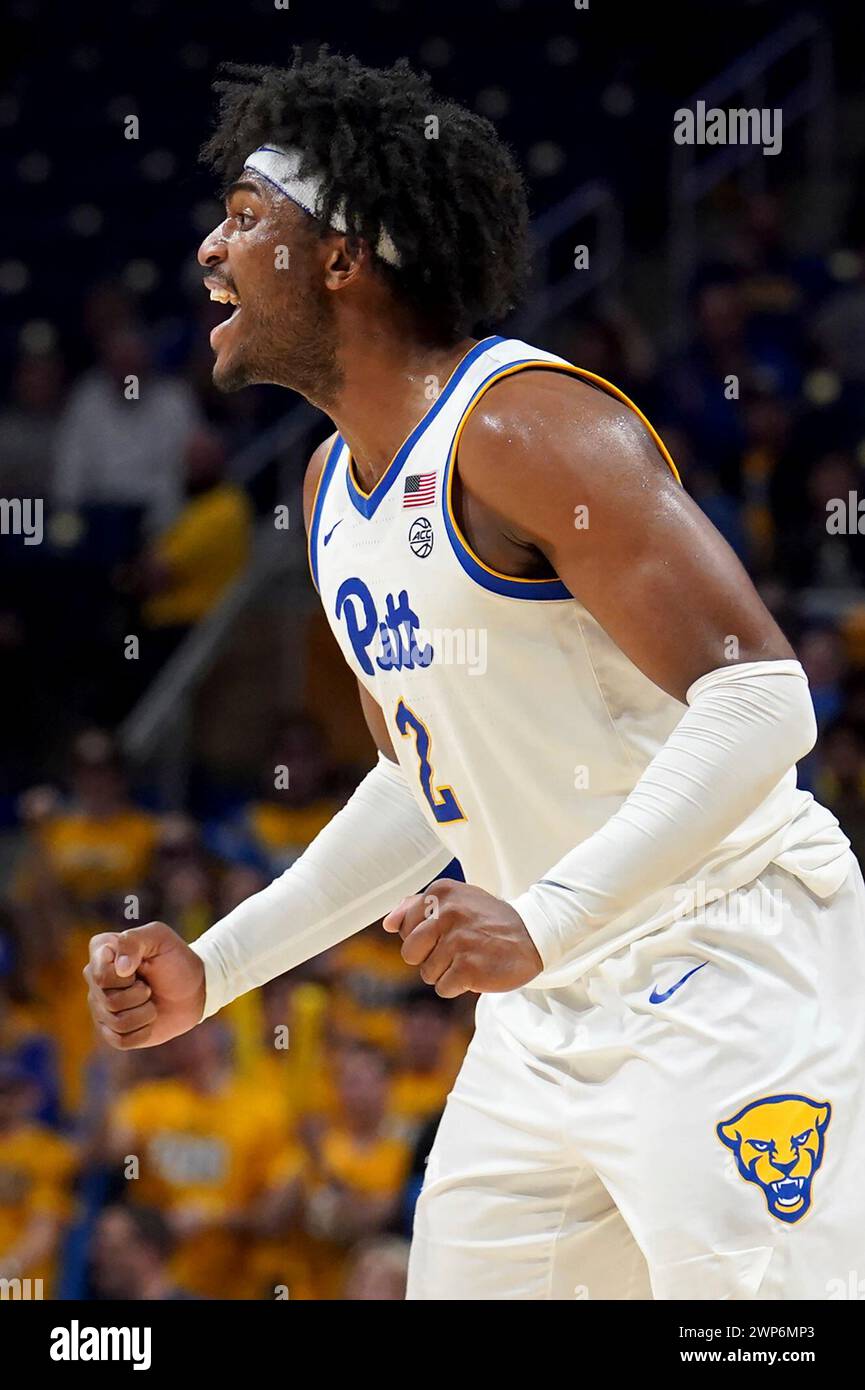 Pittsburgh's Blake Hinson (2) reacts during the second half of an NCAA ...