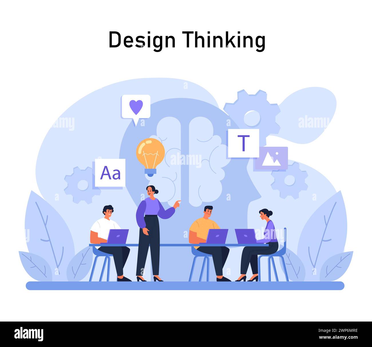 Design Thinking process illustration. Team collaborates on creative ...