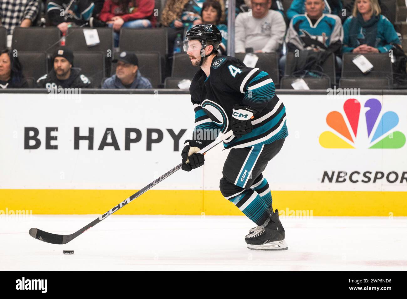 San Jose Sharks defenseman Kyle Burroughs (4) skates with the puck ...