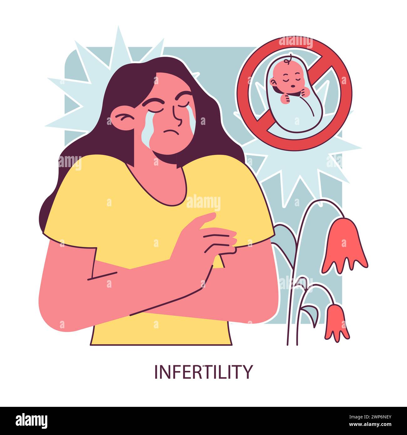 Infertility. Crying woman thinking about baby loss. Infertility and ...