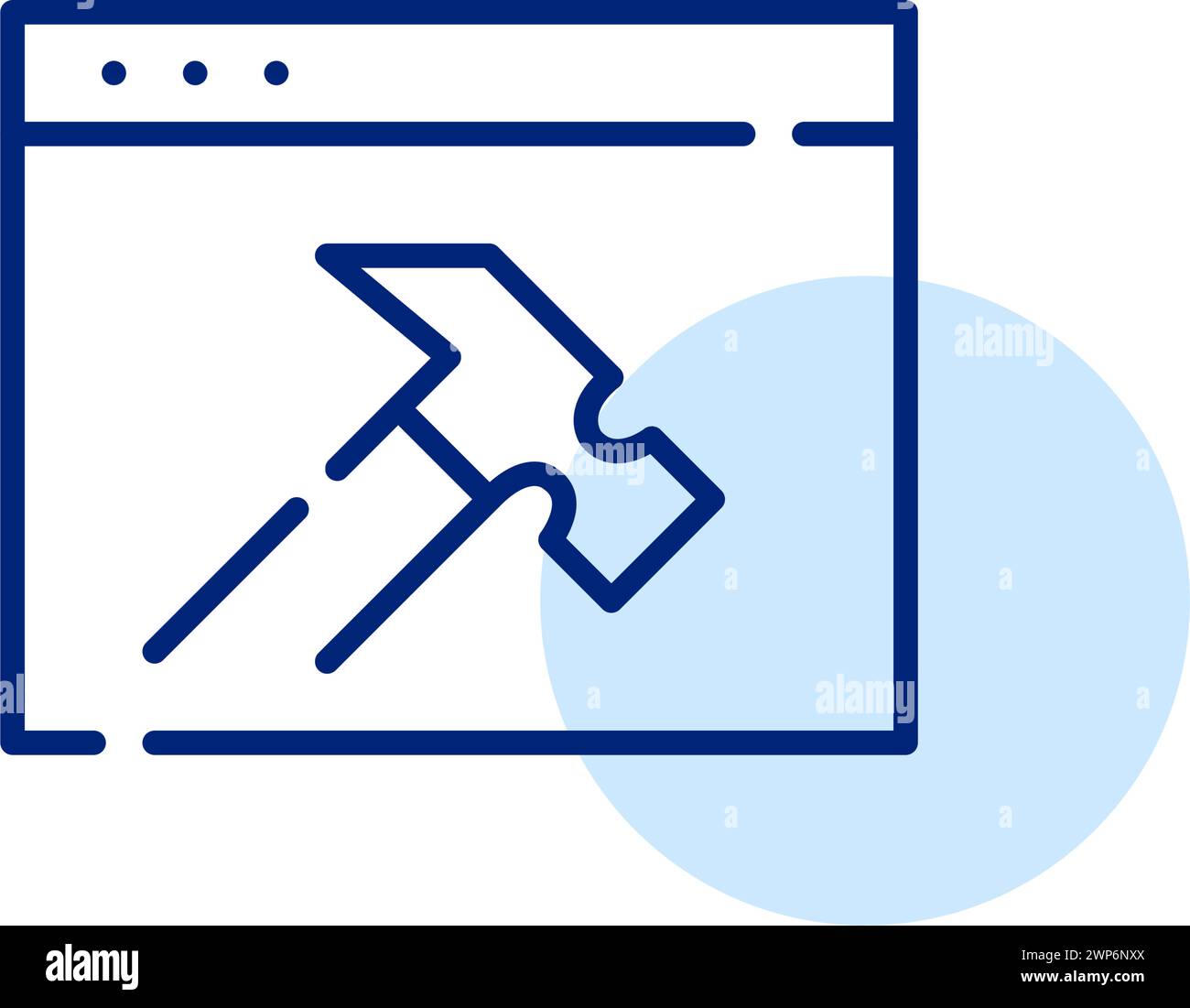 Web page and hammer representing browser maintenance symbol. Pixel perfect, editable stroke ...