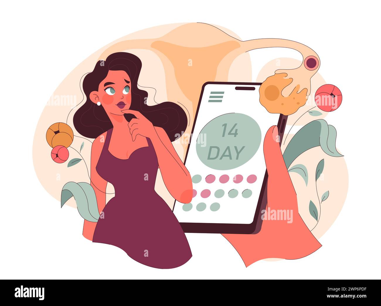 Ovulation concept. A thoughtful woman assesses her fertility cycle ...