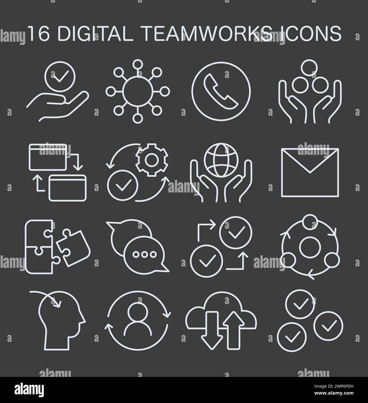 Digital Teamworks Icon Set. Essential collection for virtual collaboration and online project ...