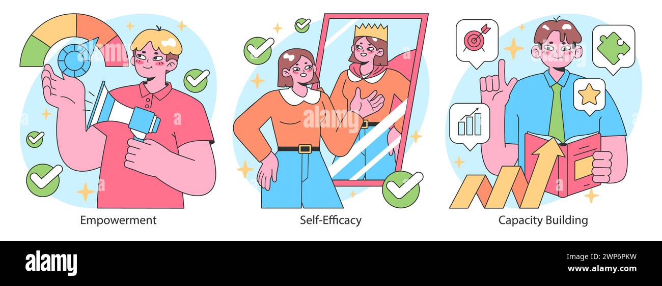 Empowerment set. Confident office employees, inclusive team ...