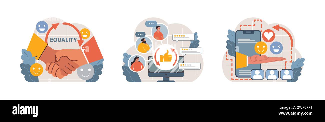 Diversity set. Unity in handshake, inclusive online feedback, love in ...
