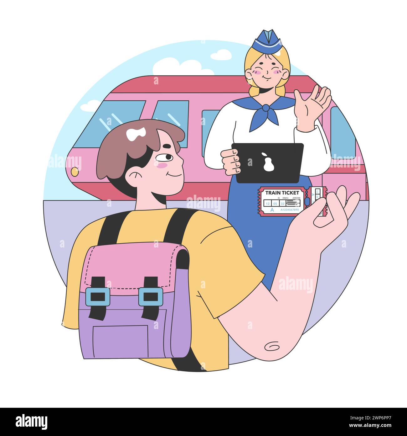 Train trip. Characters traveling by train. Passengers with luggage ...