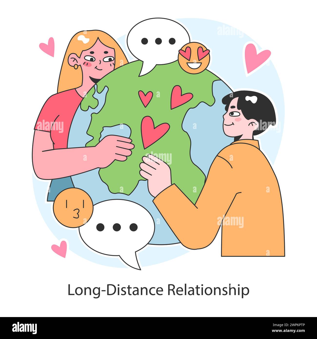 Long-distance relationship. Couple remote communication, maintaining a romance across the globe ...