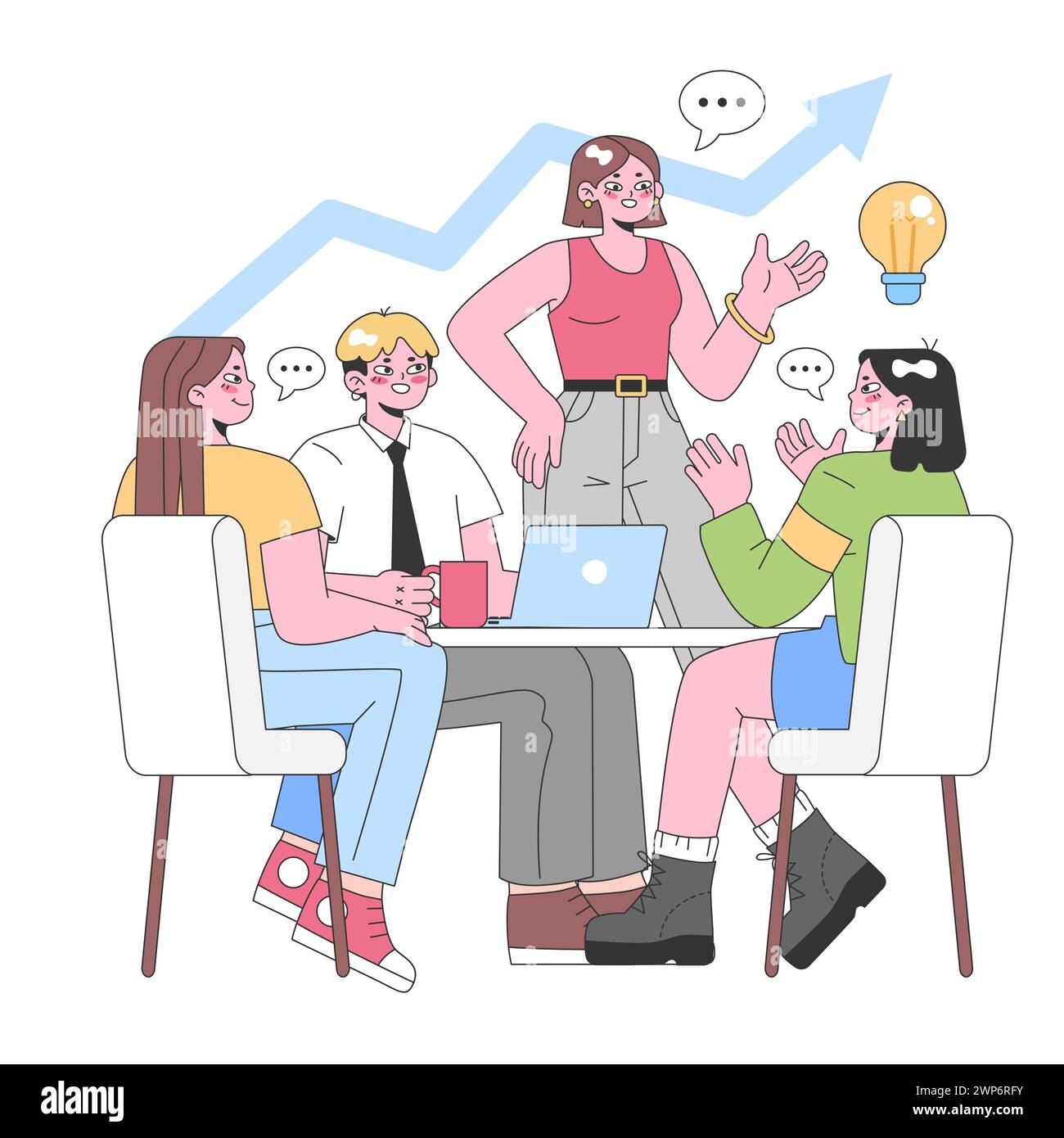 Teamwork in action. Young professionals collaborate, share ideas, and ...