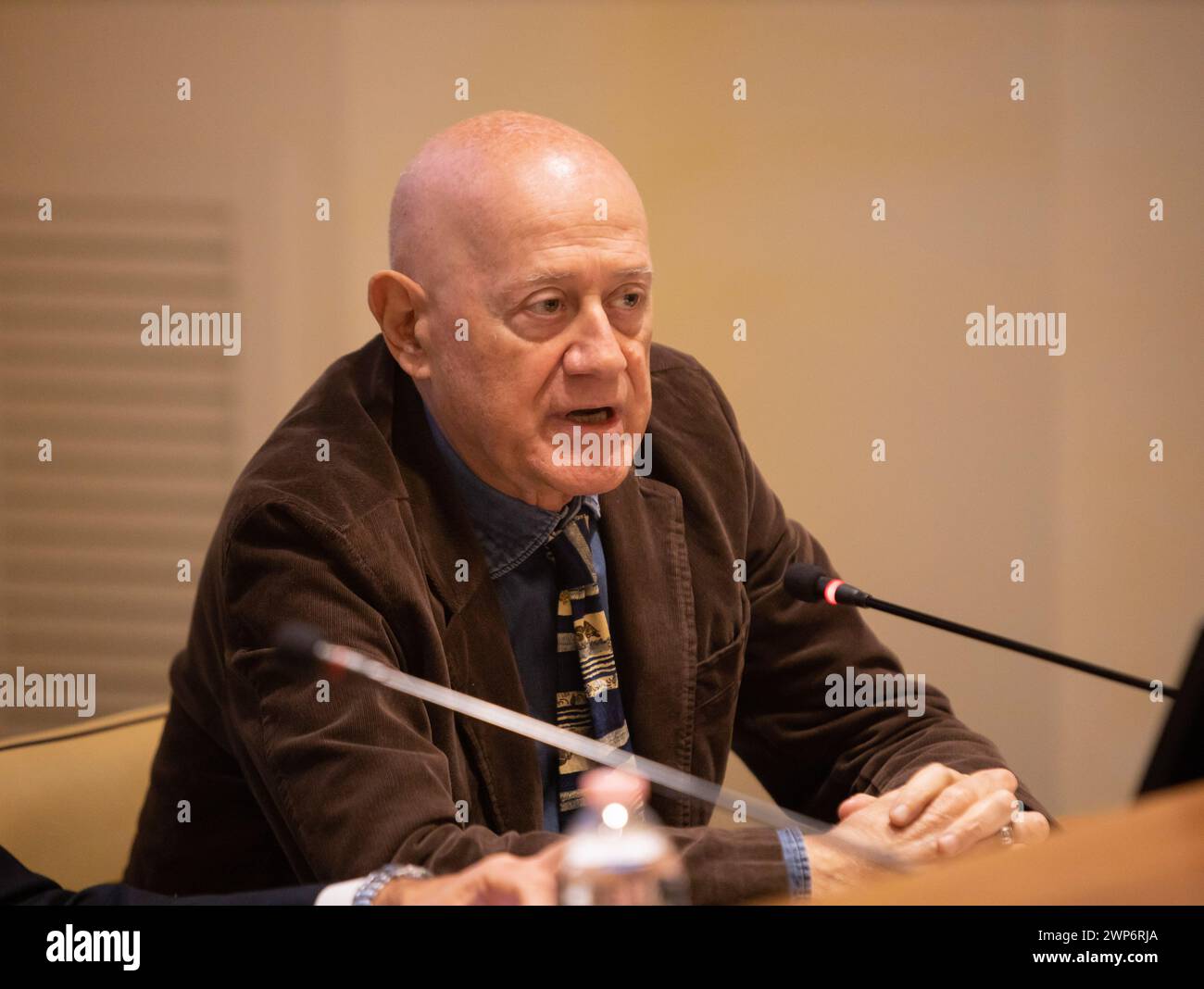 Sergio D'Elia, President of the Hands Off Cain NGO, speaks at a meeting ...
