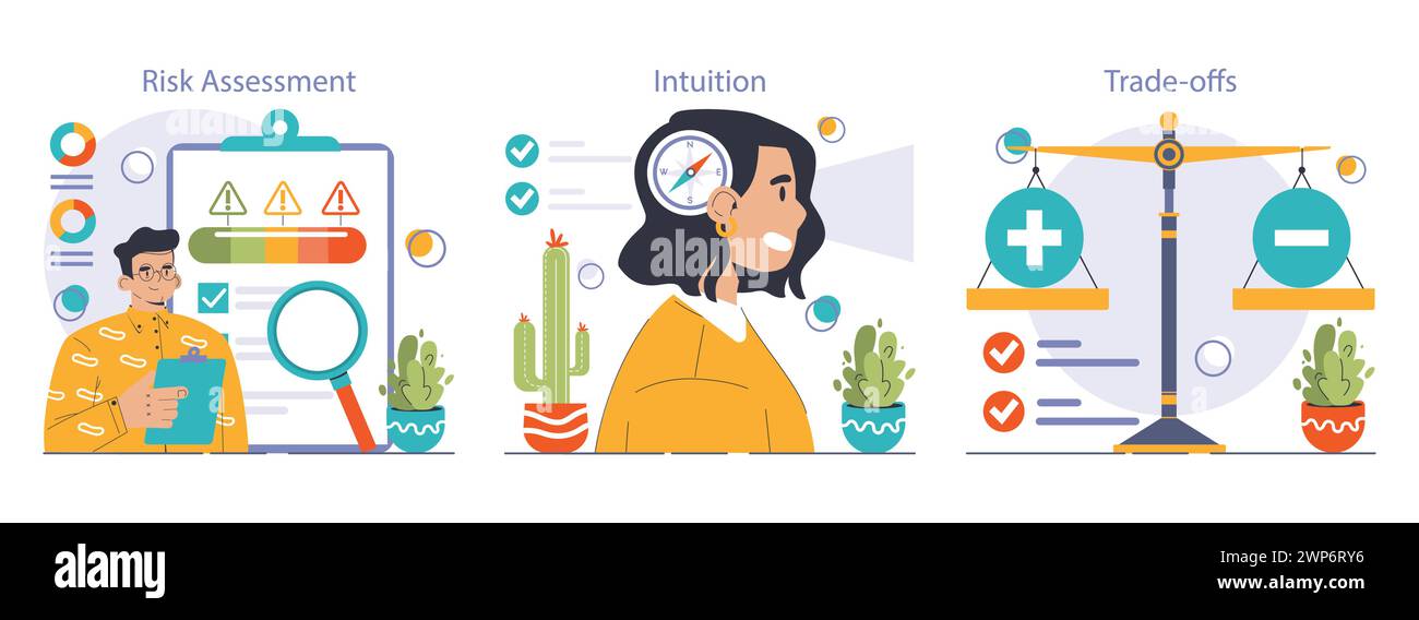 Decision-making set. Strategic thinking, brainstorming and solution ...