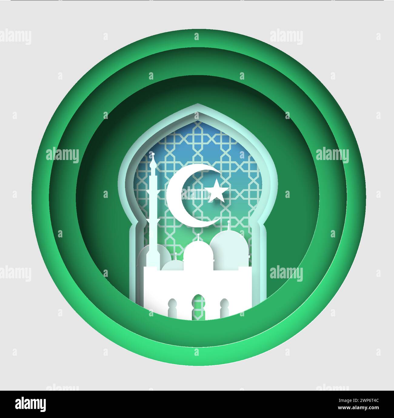 Muslim religious symbol with mosque and crescent papercut design Stock ...