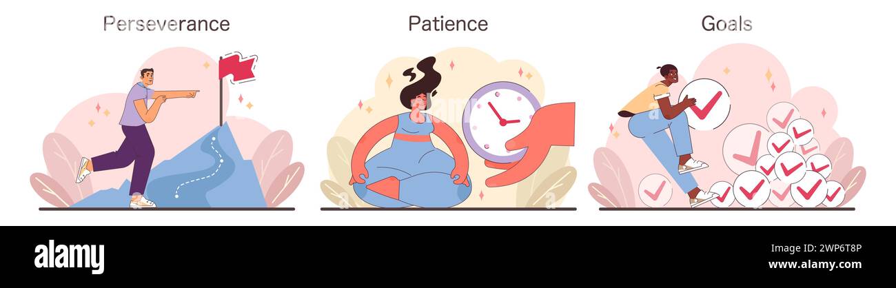 Perseverance, Patience, and Goals set. Captivating visuals of steadfast ...