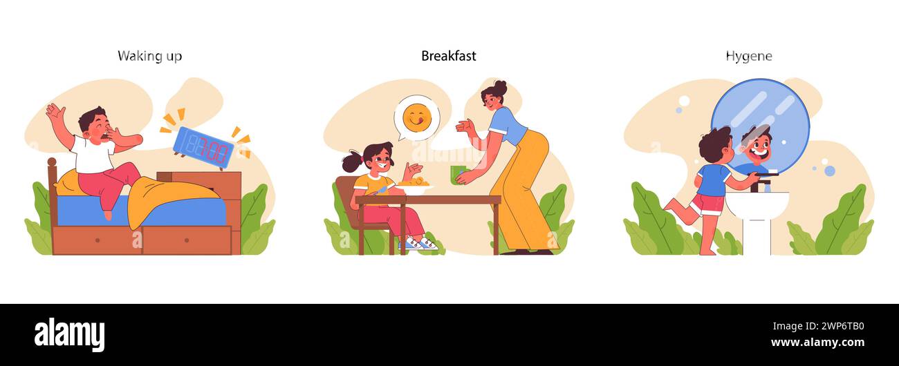Child's daily routine set. Kids experiencing daily routine moments ...
