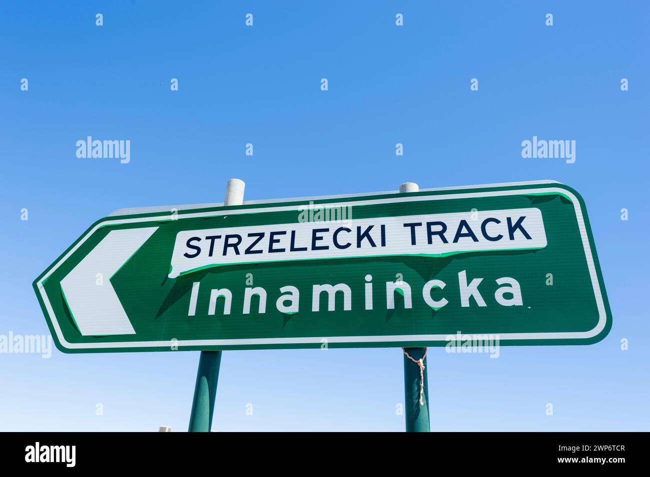 Road sign on the Strzelecki Track pointing to Innamincka, South ...
